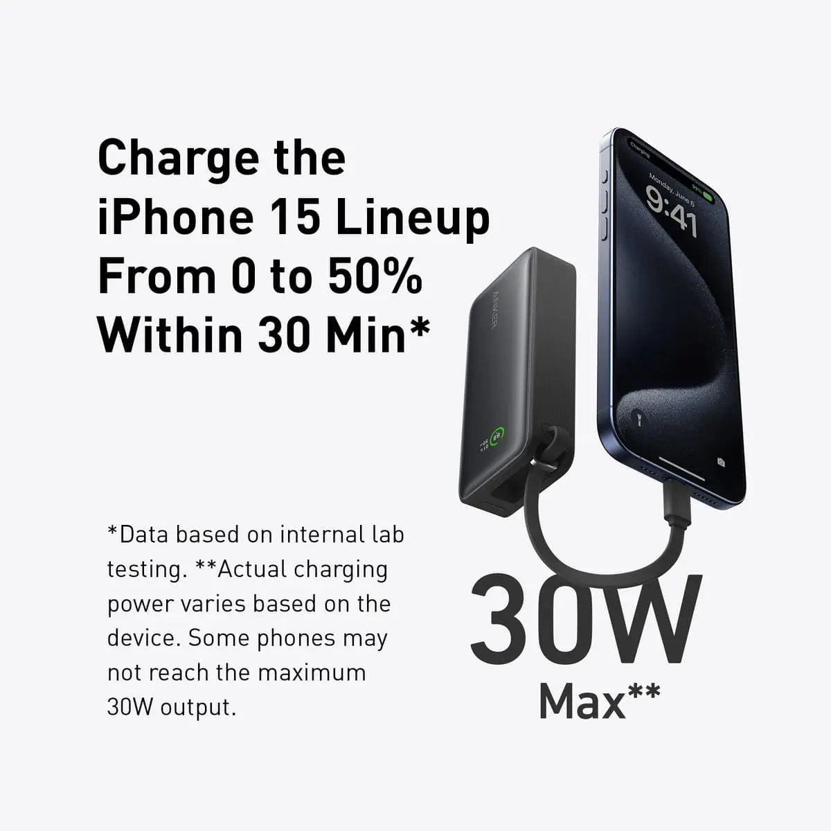 Anker Nano 10K (30W) Power Bank with Built-In USB-C Cable - Black ...